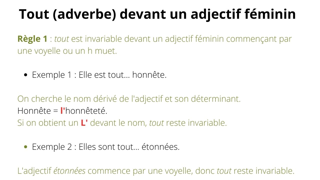 Tout (adverbe) devant un adjectif féminin